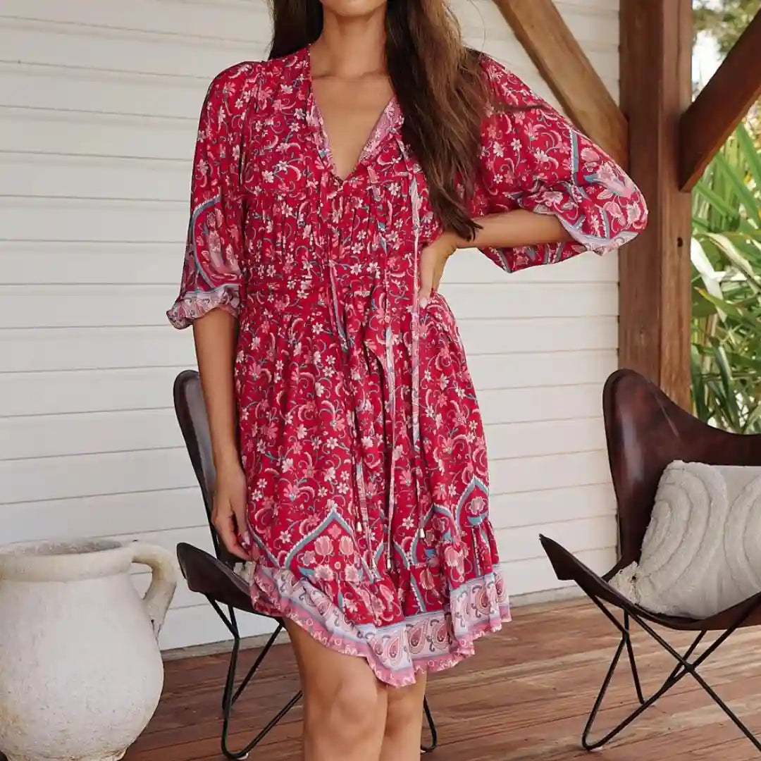 French Mini Dress Ruby Rouge Print – Kenzie Tenzie
